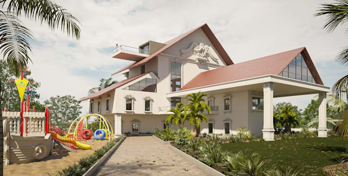 Modern facade villa,3d neoclassic villa,swimming pool, playground,d5 ...