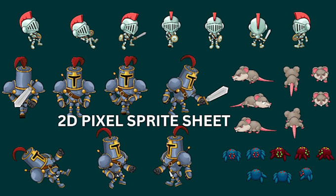 Crear una hoja de sprites 2d de un personaje de pixel art, fondo de ...
