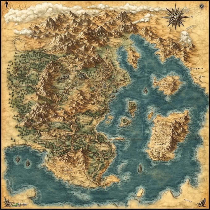 Draw map illustration, vector map, fantasy map, landscape, by ...