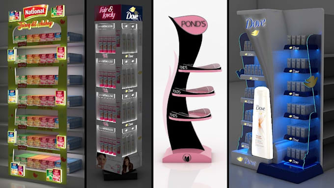 Design 3d product display stand gondola and retail display solution posm by Artanddesigner | Fiverr