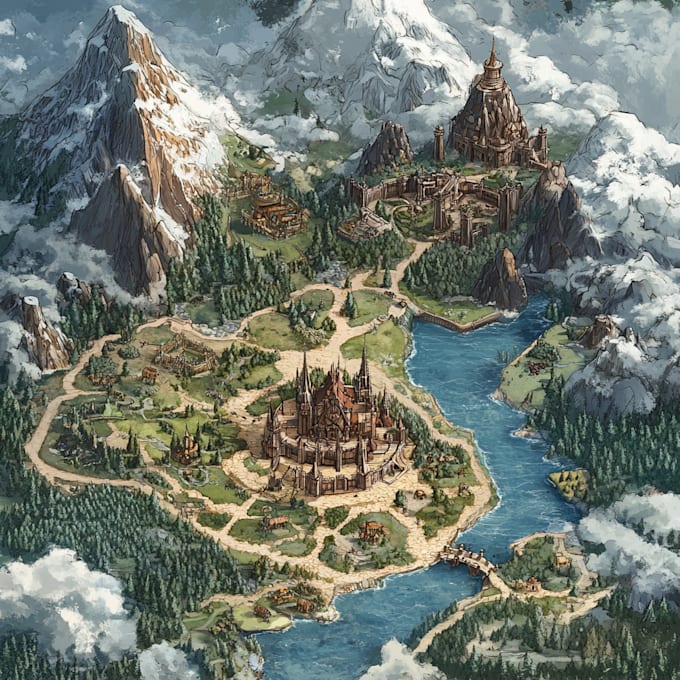 Draw line art fantasy map illustration by Deanirandsey | Fiverr