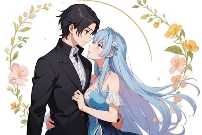 Draw couple illustration anime character art by Raleigrien | Fiverr