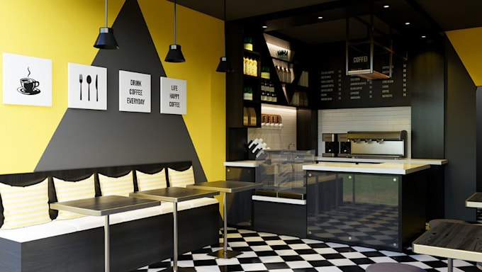 Remodel small shop rendering,coffee mall,restaurant interior and ...