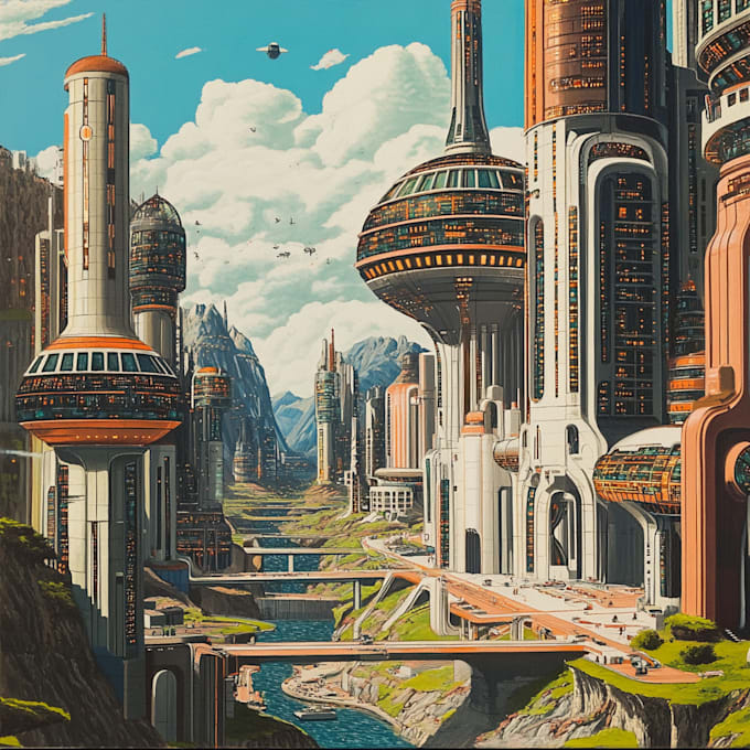 Make a environment science fiction city and cyberpunk art by Emiieumesa ...