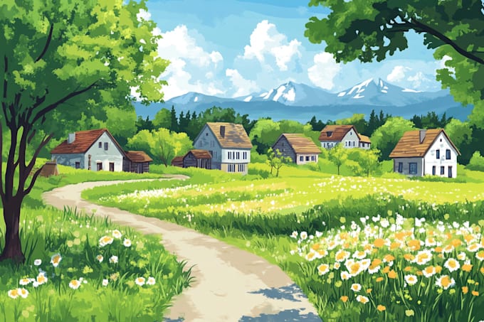 Draw a flat vector landscape background illustration by Lemeholt | Fiverr