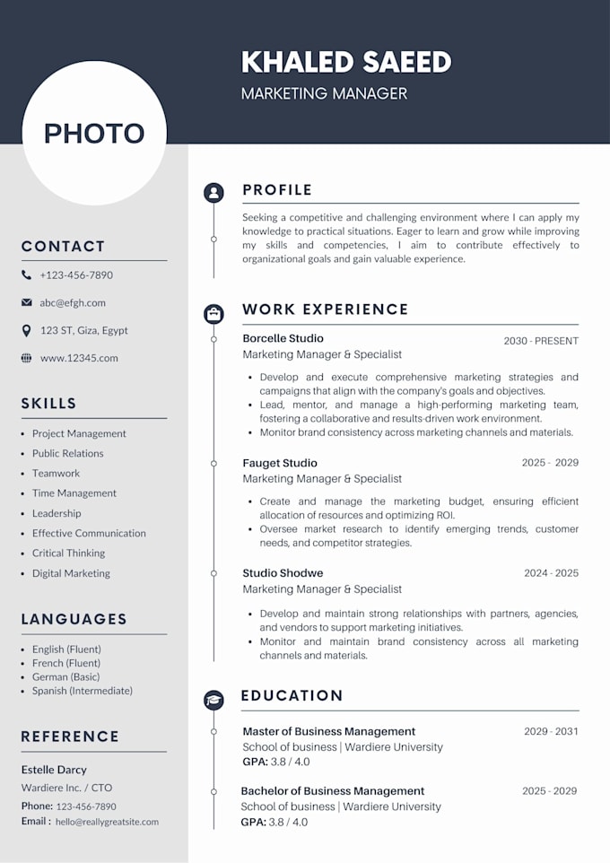 Design a professional and modern cv or resume using canva by Khaled5_9 | Fiverr