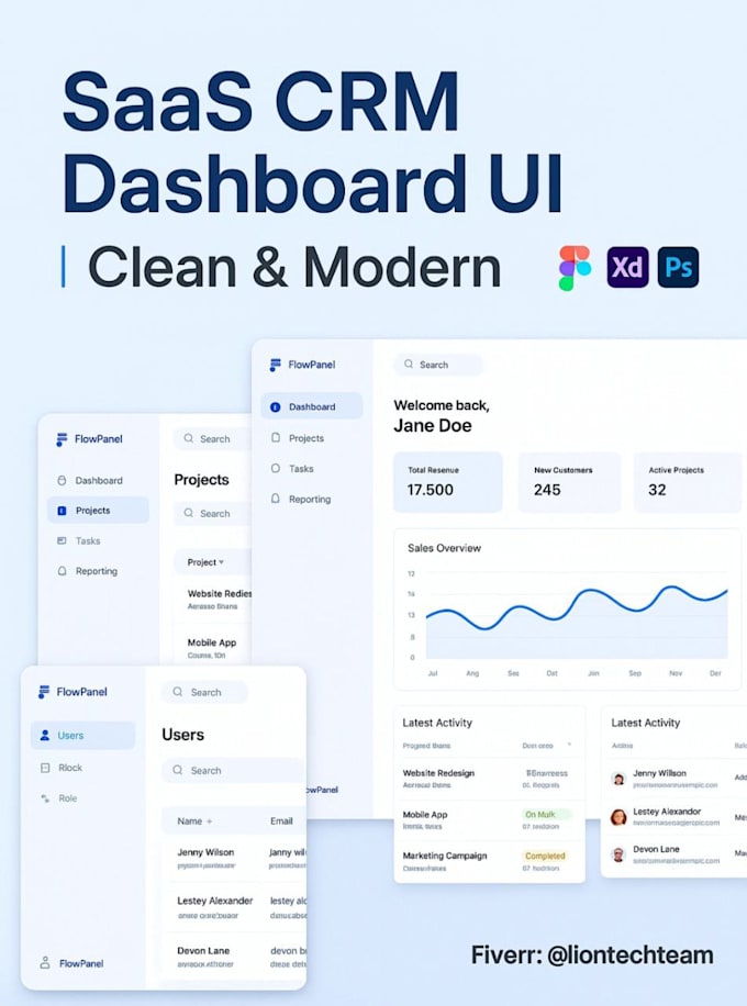 Design modern ai saas app or crm, erp, mlm software dashboard ui using figma, xd by Liontechteam ...