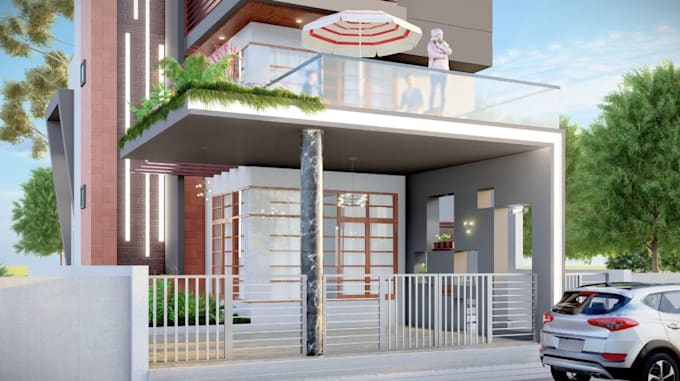 Visualize 3d front elevation, house facade exterior, commercial, cgi ...