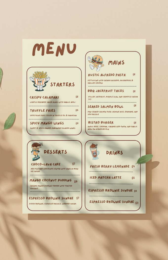 Design a fun restaurant menu for print by Anisa_ratkoceri | Fiverr
