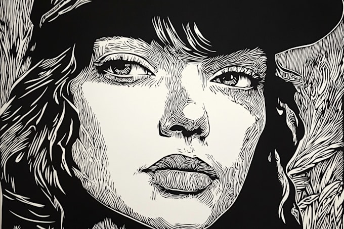 Draw a custom portrait in linocut style by Quatesiane | Fiverr