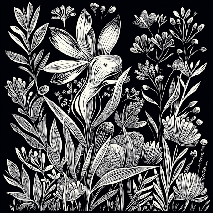 Do animal and botanical linocut doodle illustration by Elandrayver | Fiverr