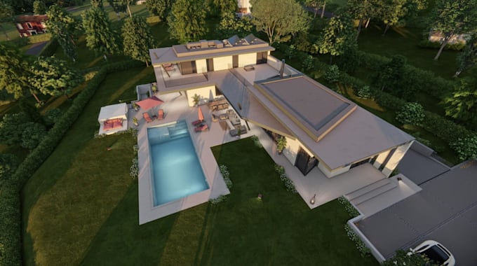 Refurbished 3d tropical villa,landscape garden, terrace render,pool ...