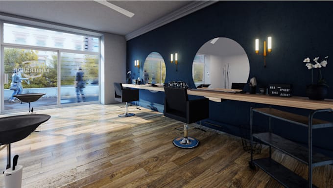 Redesign 3d interior workspace,barbing salon, realistic rendering,house ...