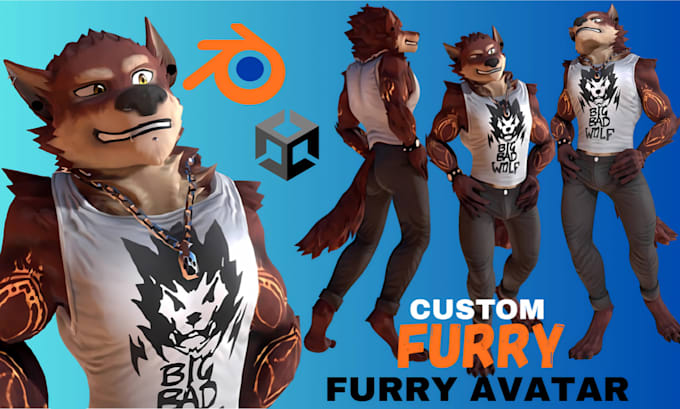 Custom furry vrchat avatar 3d model, vtuber, vrc, nsfw, fursona, unity ...