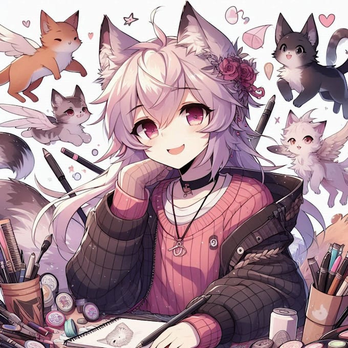 Draw cute anime art stylepngtuber giftuber live2d model oc anthro feral ...