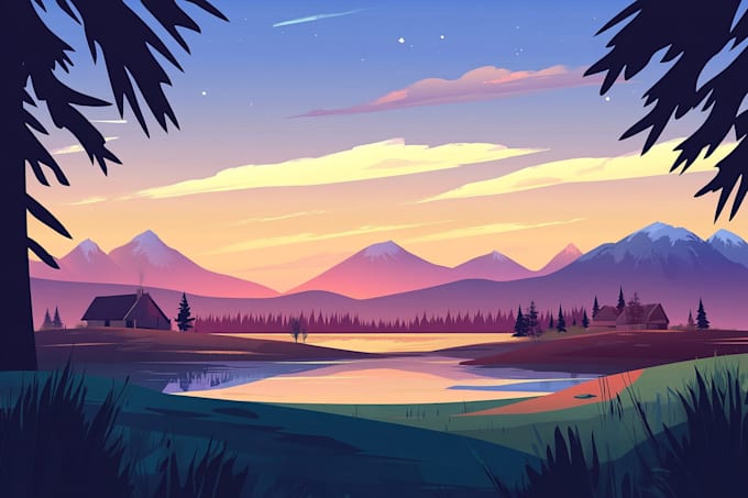 Draw a flat vector landscape illustration by Armelckson | Fiverr