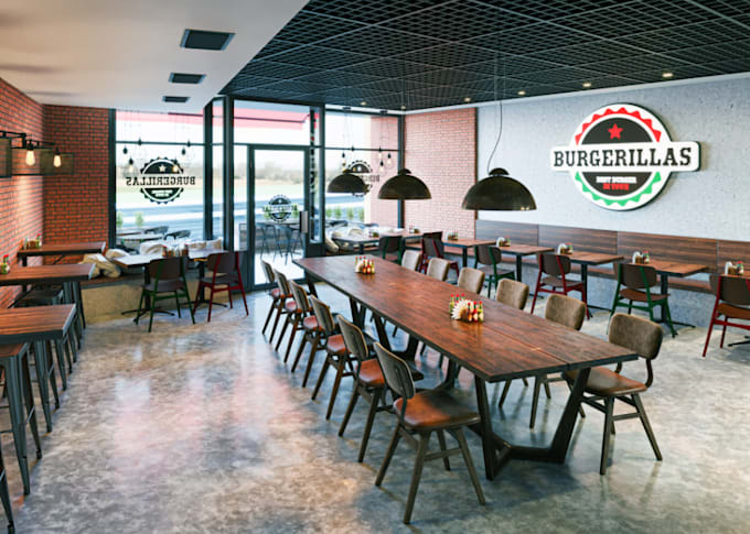 Design rustic restaurant interior,render open bar, furniture step,3d ...