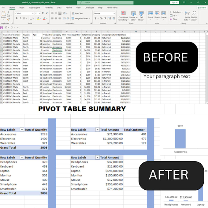 Be expert in excel cleaning, graphs, pivot tables, formulas, dashboards by Bushra_ayub15 | Fiverr