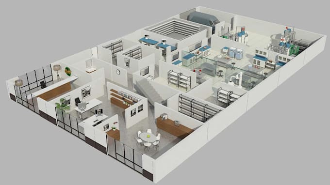 Design office layout,optimal floor plan,3d floor rendering, livingroom interior by ...