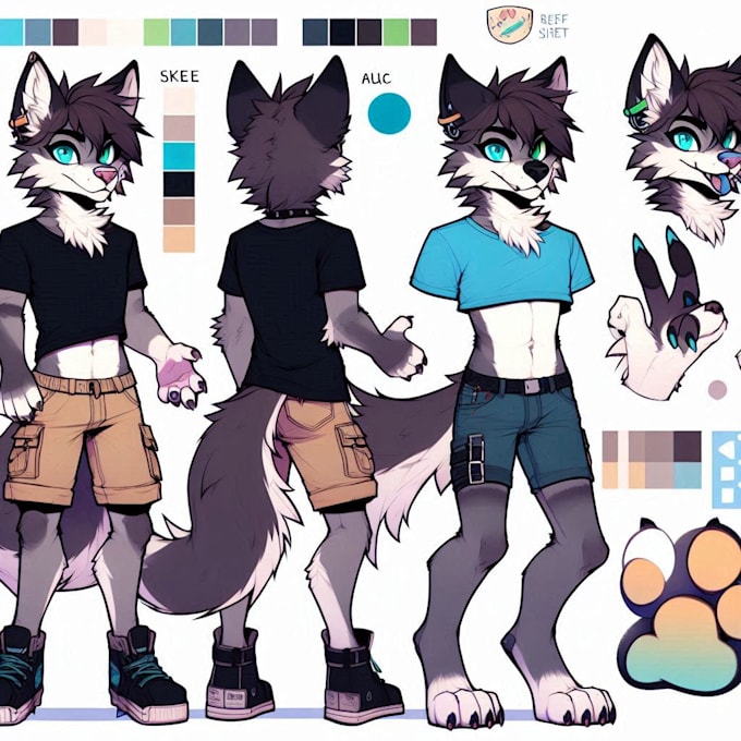 Draw fursona furry ref character sheet vtuber model anthro feral avatar wolf by Nazafimax | Fiverr