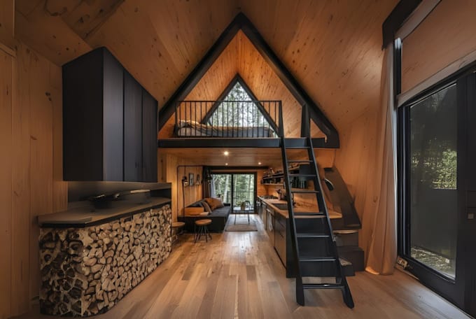 Make 3d timber frame, wood house, steel frame with wooden structure ...