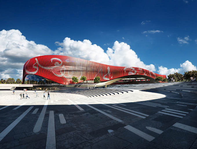 Build up cgi football stadium exterior,interior, landscape urban park ...