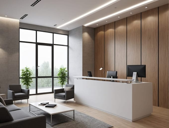 Remodel realistic3d office interior,render lobby,coworking space ...