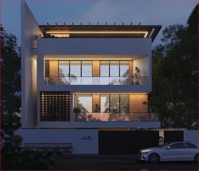 Redesign 3d modern house exterior, contemporary facade lighten,revit ...