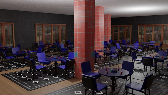 Render realistic 3d restaurant, kitchen, bar, coffee shop interior ...
