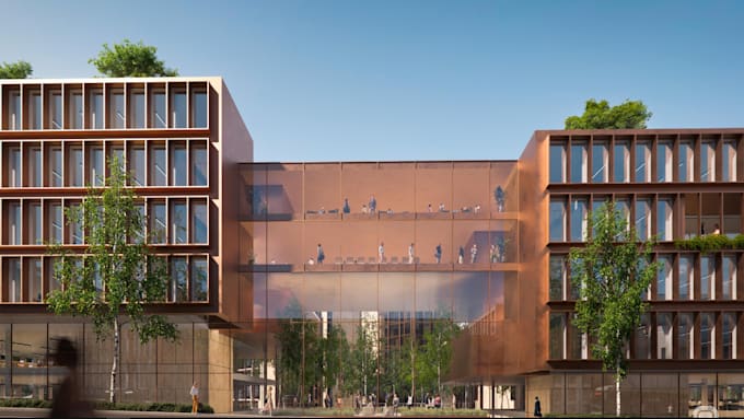 Modernize 3d skyscraper exterior,high rise building, skyline resident ...