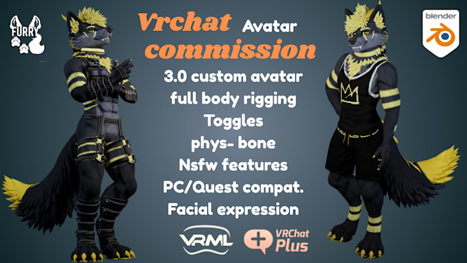 Create custom vrchat avatar, furry vtuber, nsfw 3d model, animaze, vseeface by Succyu | Fiverr