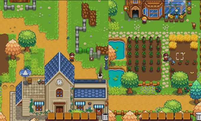 Mapa de mosaicos de pixel art de arriba a abajo, juego de rol, arte ...