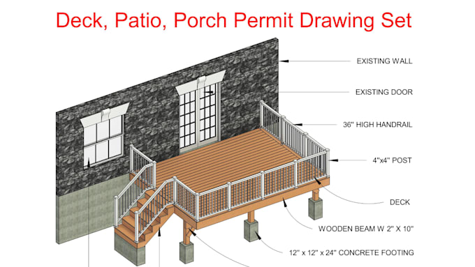 Create deck, patio, porch, city permit, drawing set, floor plan ...