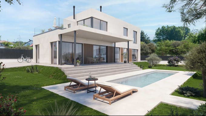 Renovate 3d luxury villa,ocean front exterior, cgi model, patio ...