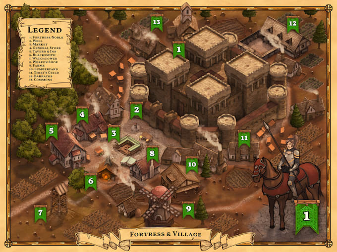 Create a custom fantasy rpg map illustration city map dnd map book ...