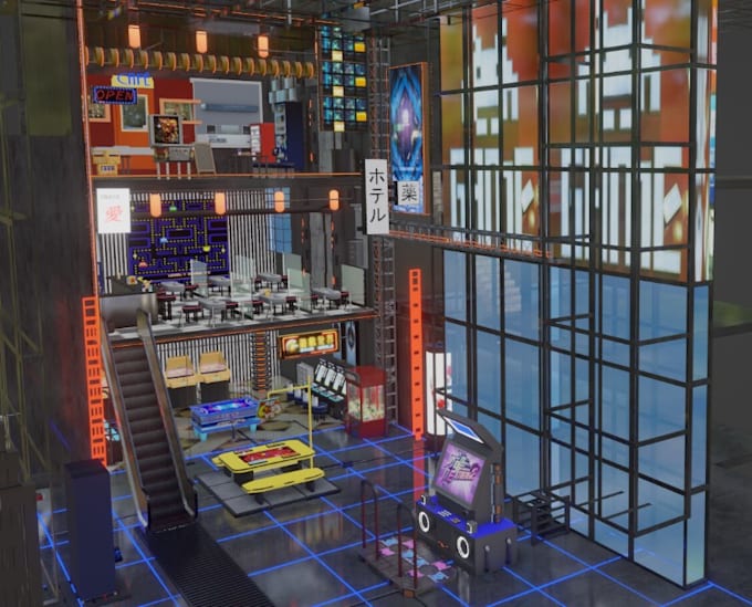 Remodel 3d game arcade arena design,gaming room rendering,stream room ...