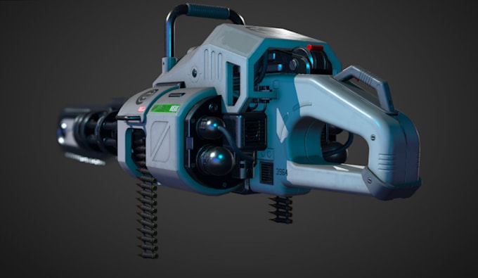 3d weapon,chain gun design,low poly model,scifi weapon for games and ...