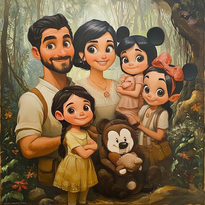 Design a professional disney family portrait by Megochis | Fiverr