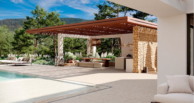 Revised 3d backyard yatio, porch exterior design,open lounge,sunroom ...