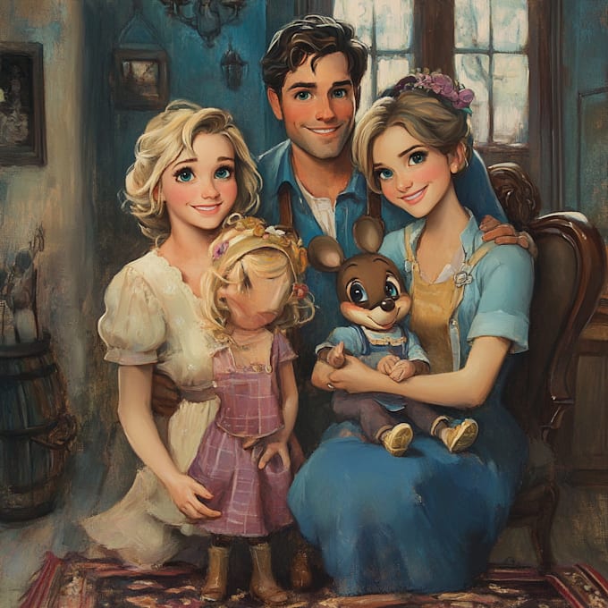 Design a professional disney family portrait by Armela__ambrala | Fiverr