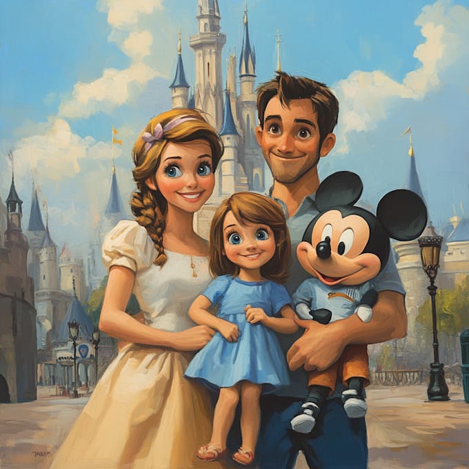 Design a professional disney family portrait by Weaketsu | Fiverr