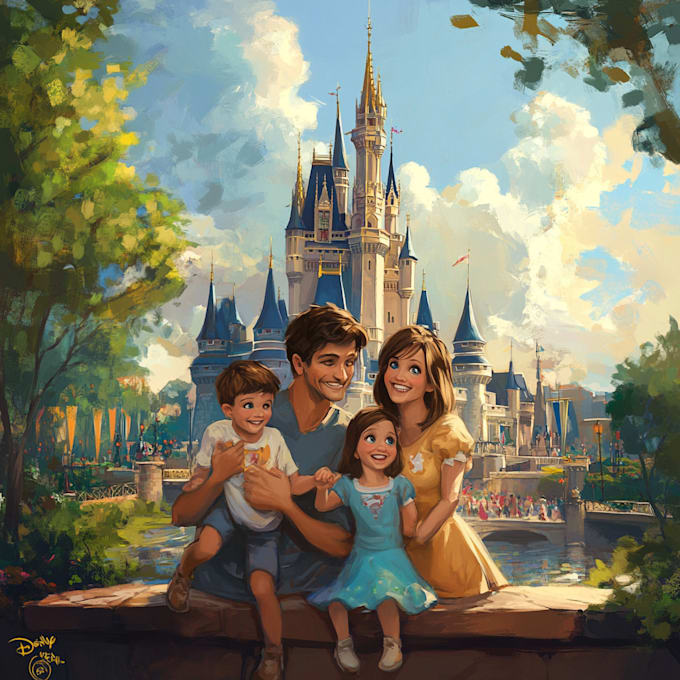 Design a professional disney family portrait by Sparozos__288 | Fiverr