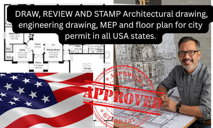 Stamp draw architectural engineering drawing floor plan for city permit ...