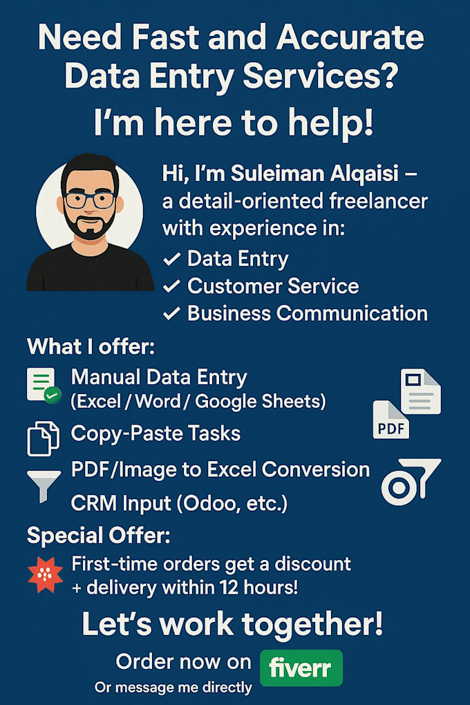 Fast and accurate data entry by Suleimanqa | Fiverr