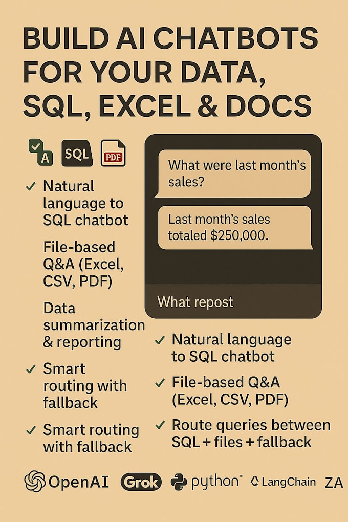 Create ai chatbots for sql, excel, csv, and documents by Zartajasim24 | Fiverr