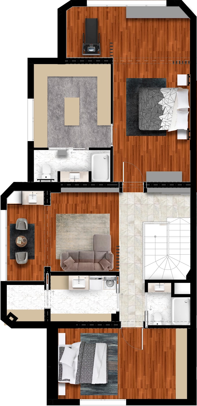 Design redraw realistic 2d floor plan in photoshop by Ecethearchitect | Fiverr