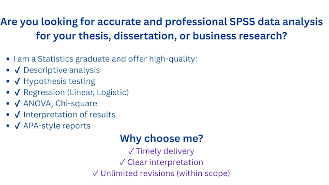 Do spss statistical data analysis and interpretation for your research by Datastatspro | Fiverr