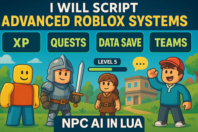 Script advanced roblox systems xp, quests, data save, teams, npc ai in lua by Hirdahh_studio ...
