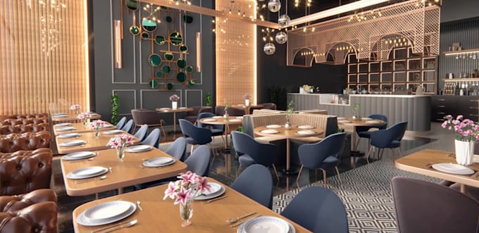 Redesign 3d cozy coffee shop,restaurant interior,food court,diner bar ...
