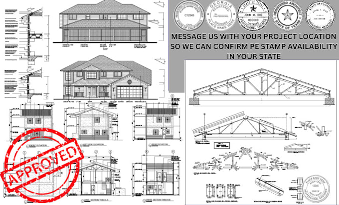 Pe stamp architectural, structural drawing for city permit as licensed ...